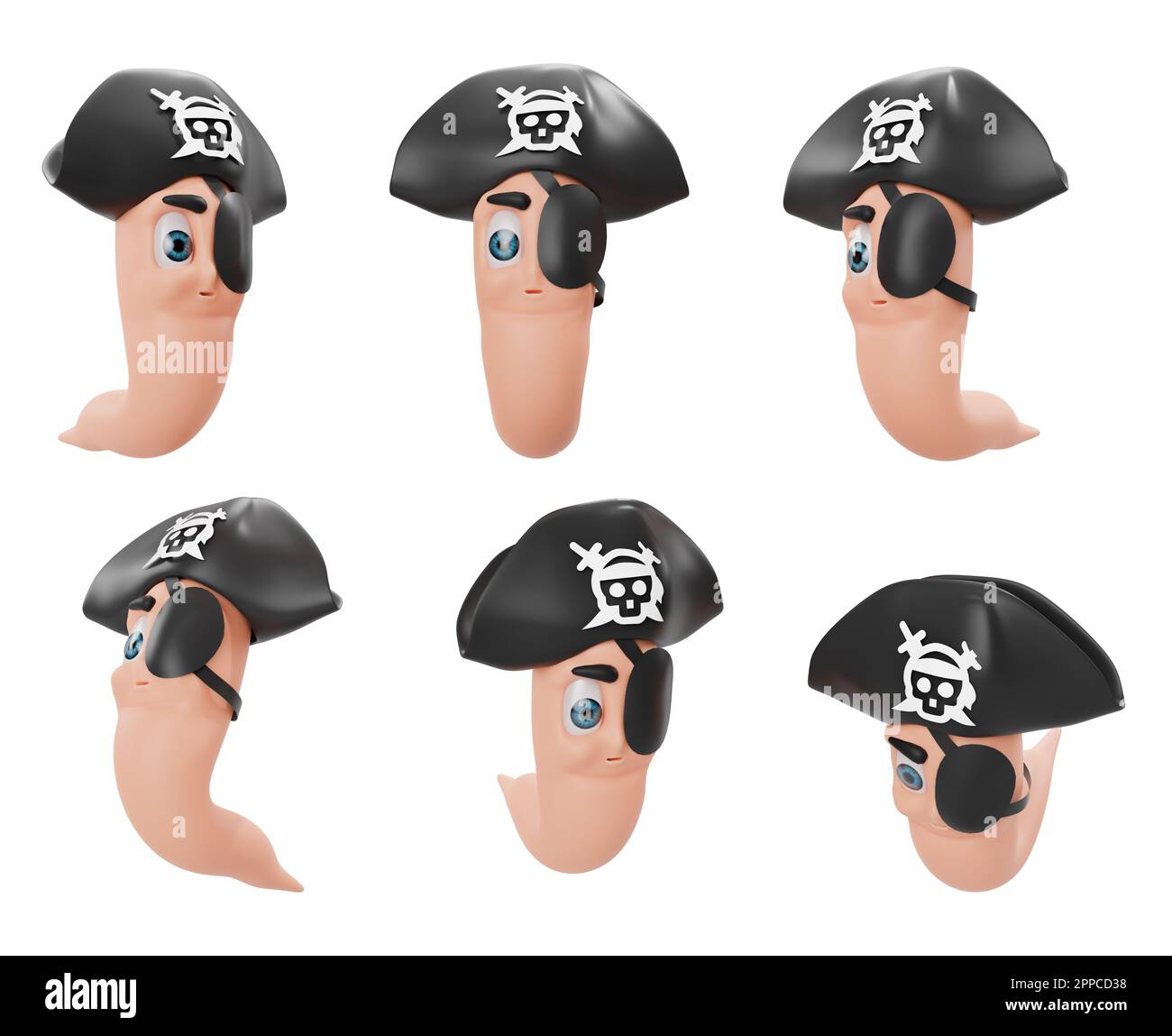 Cartoon Pirate worm different angles isolated on white background high ...