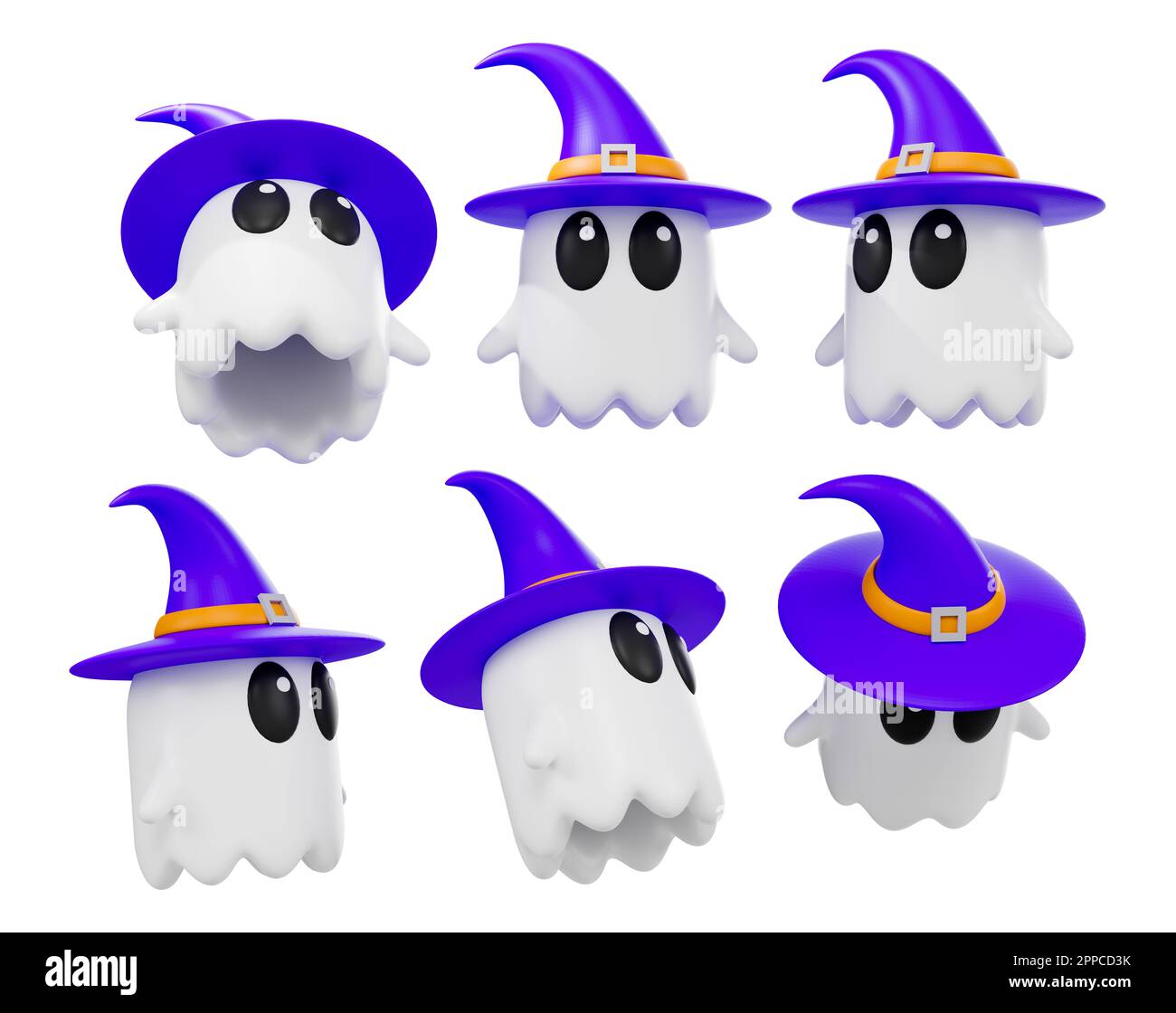 Cartoon Ghost different angles isolated on white background high ...