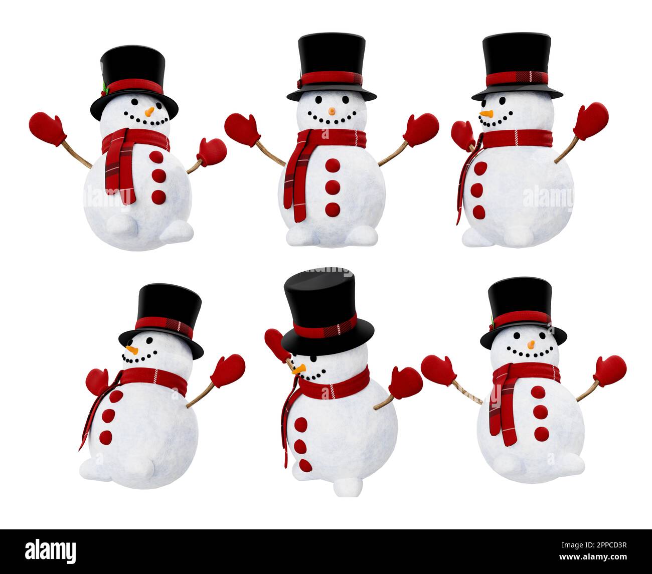 Cartoon Snowman different angles isolated on white background high ...