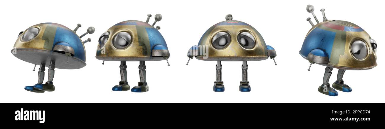 Cartoon robot different angles isolated on white background high ...