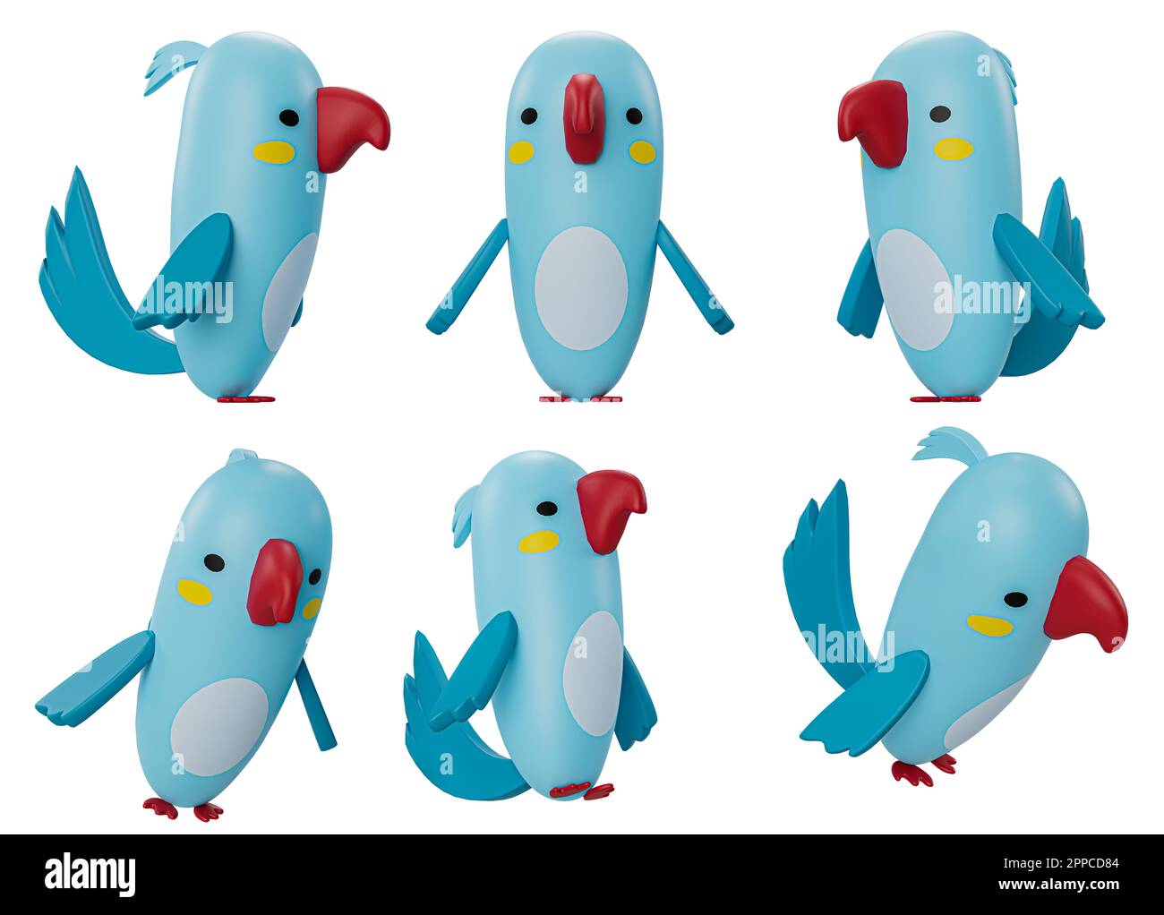 Cartoon parrot different angles isolated on white background high ...