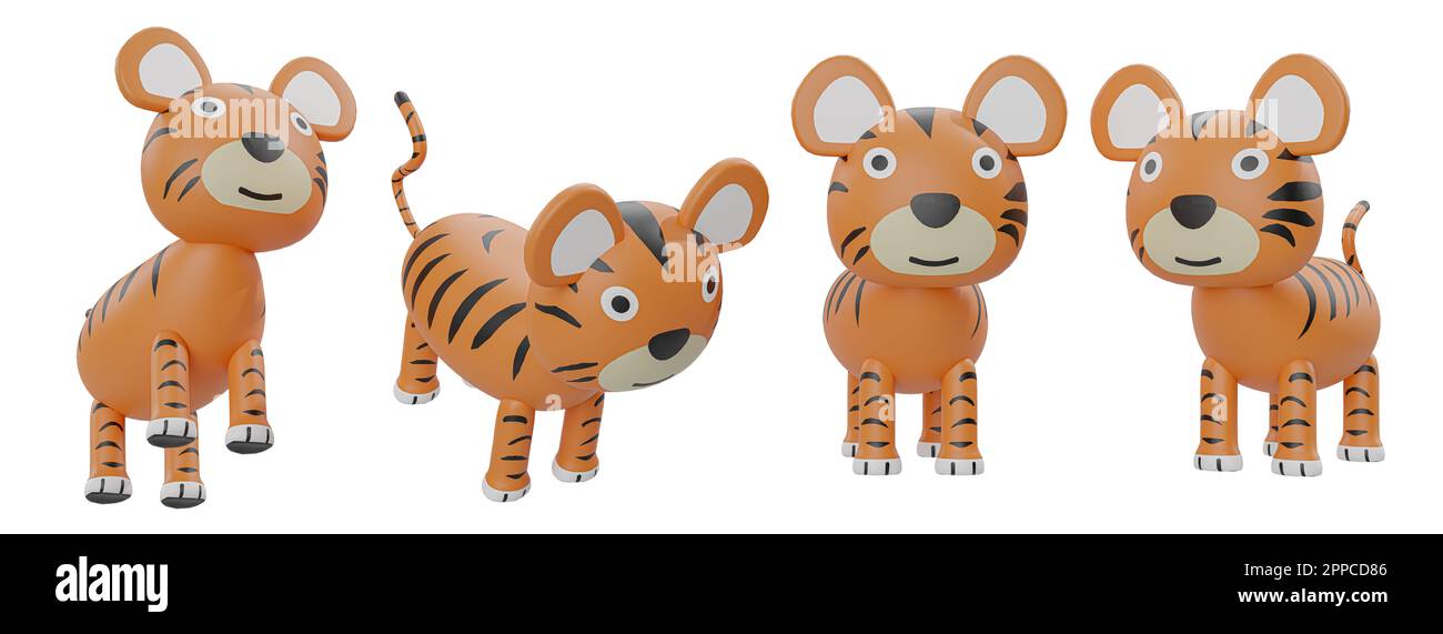 Cartoon tiger different angles isolated on white background high ...