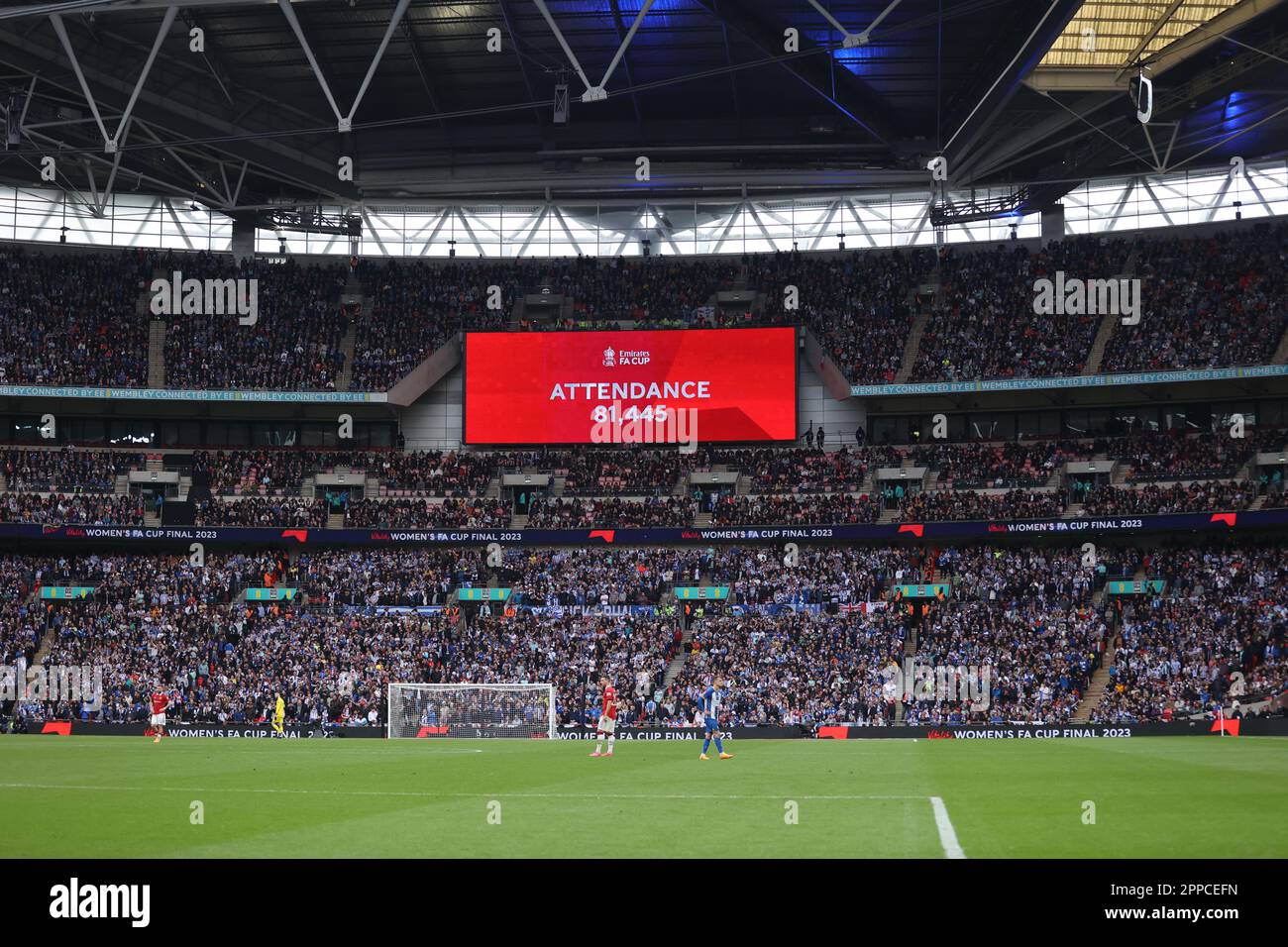 London, UK. 23rd Apr, 2023. The electronic scoreboard shows the ...