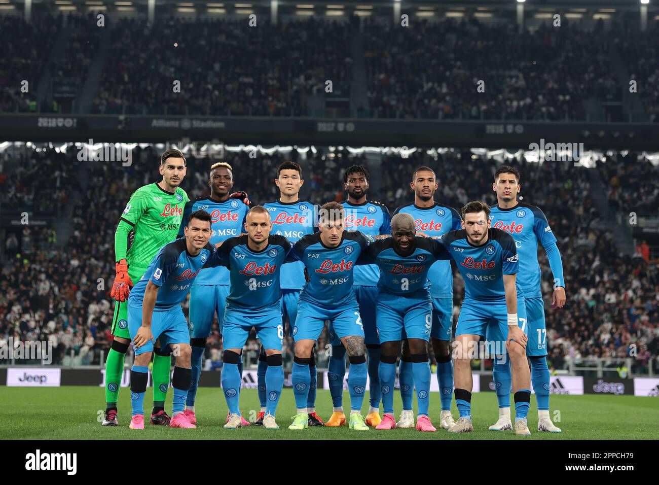 Turin, Italy, 23rd April 2023. The SSC Napoli starting eleven line up ...