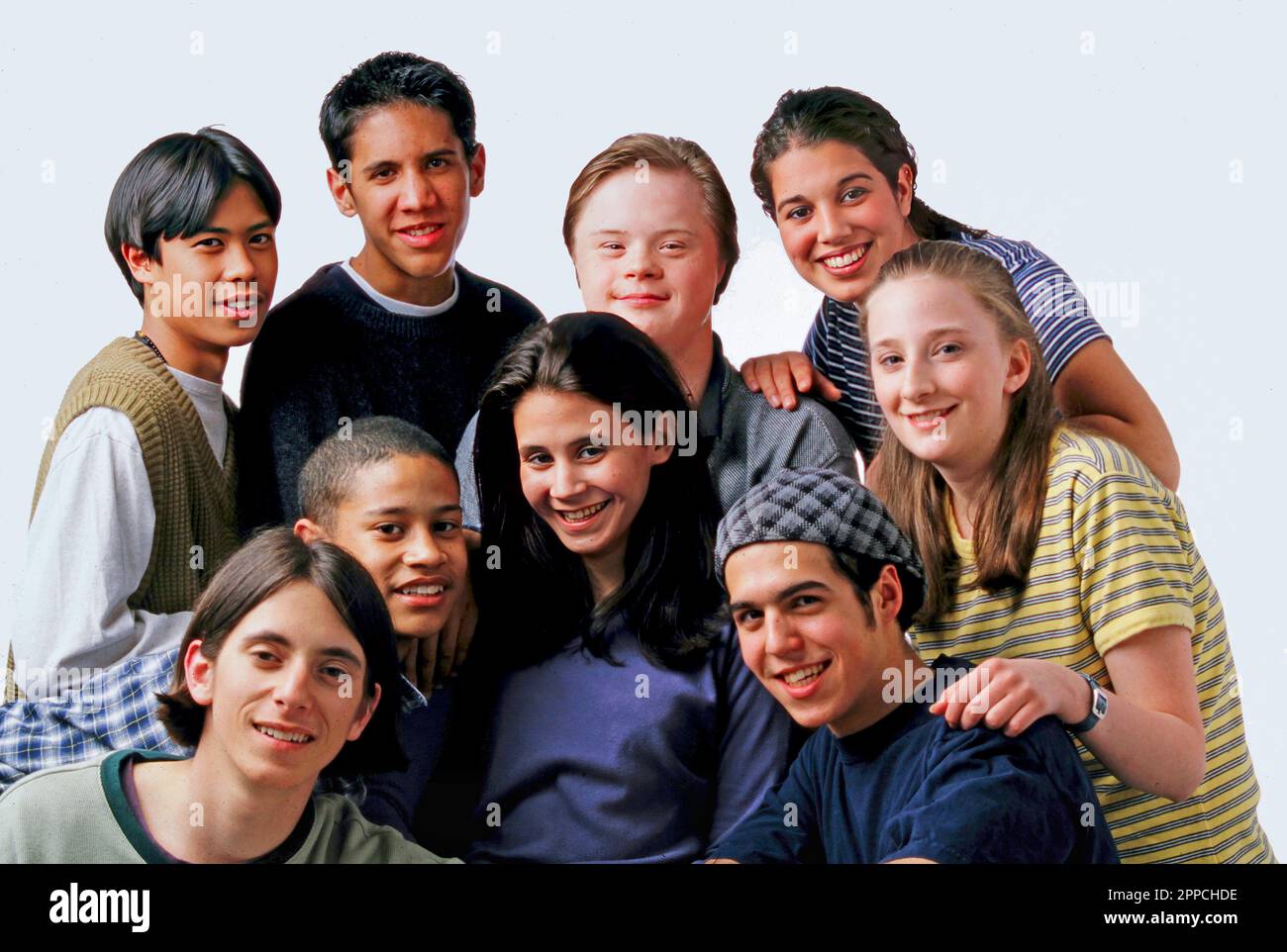 Portrait of a group of inclusive teens on a white background Stock ...