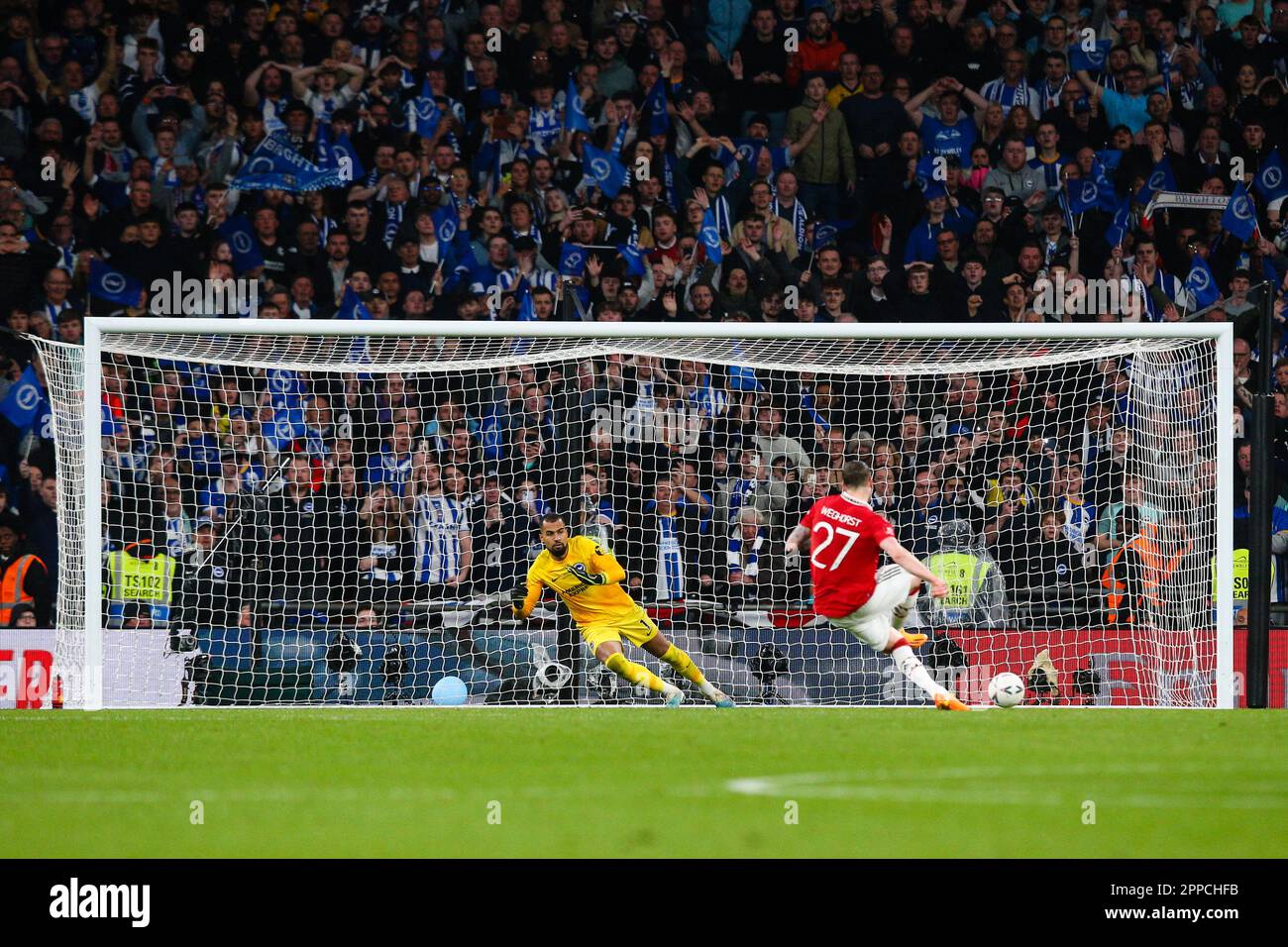 LONDON, UK - 23rd Apr 2023: Wout Weghorst of Manchester United scores ...