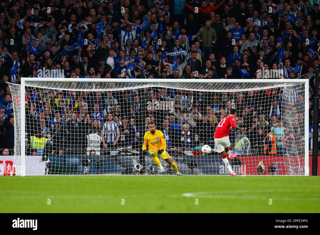 LONDON, UK - 23rd Apr 2023: Marcus Rashford of Manchester United scores ...