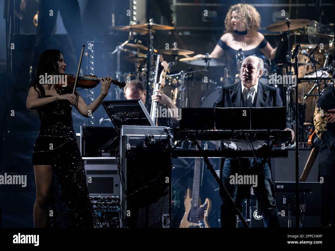 Oberhausen, Germany. 23rd Apr, 2023. Hans Zimmer (r) is on stage at the ...