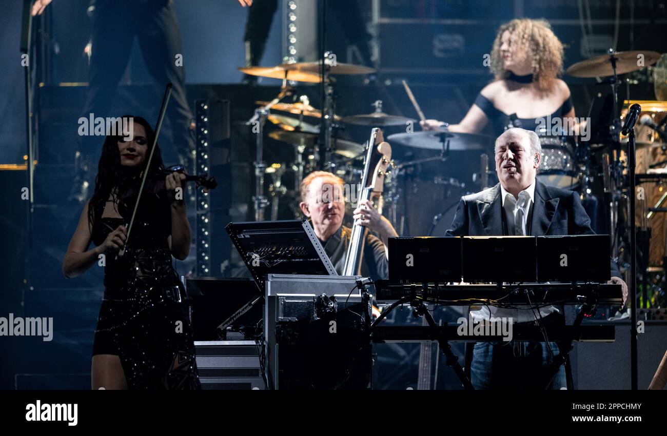 Oberhausen, Germany. 23rd Apr, 2023. Hans Zimmer (r) is on stage at the ...