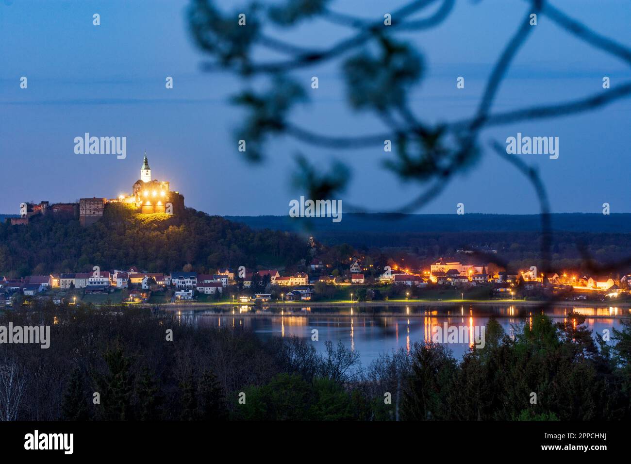Güssing: Güssing Castle, flowering orchard, cherry and apple trees ...