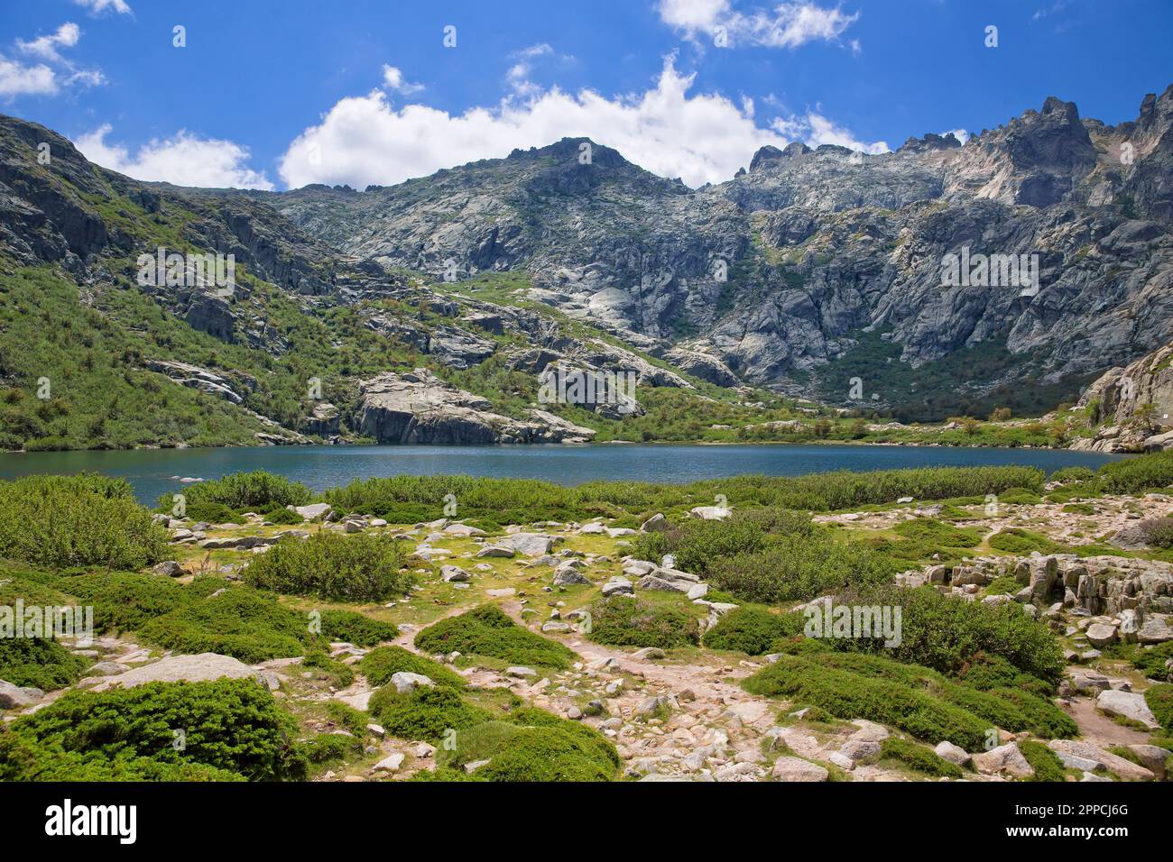 Hiking trail to the beautiful mountain Melo lake. Mountain landscape of ...