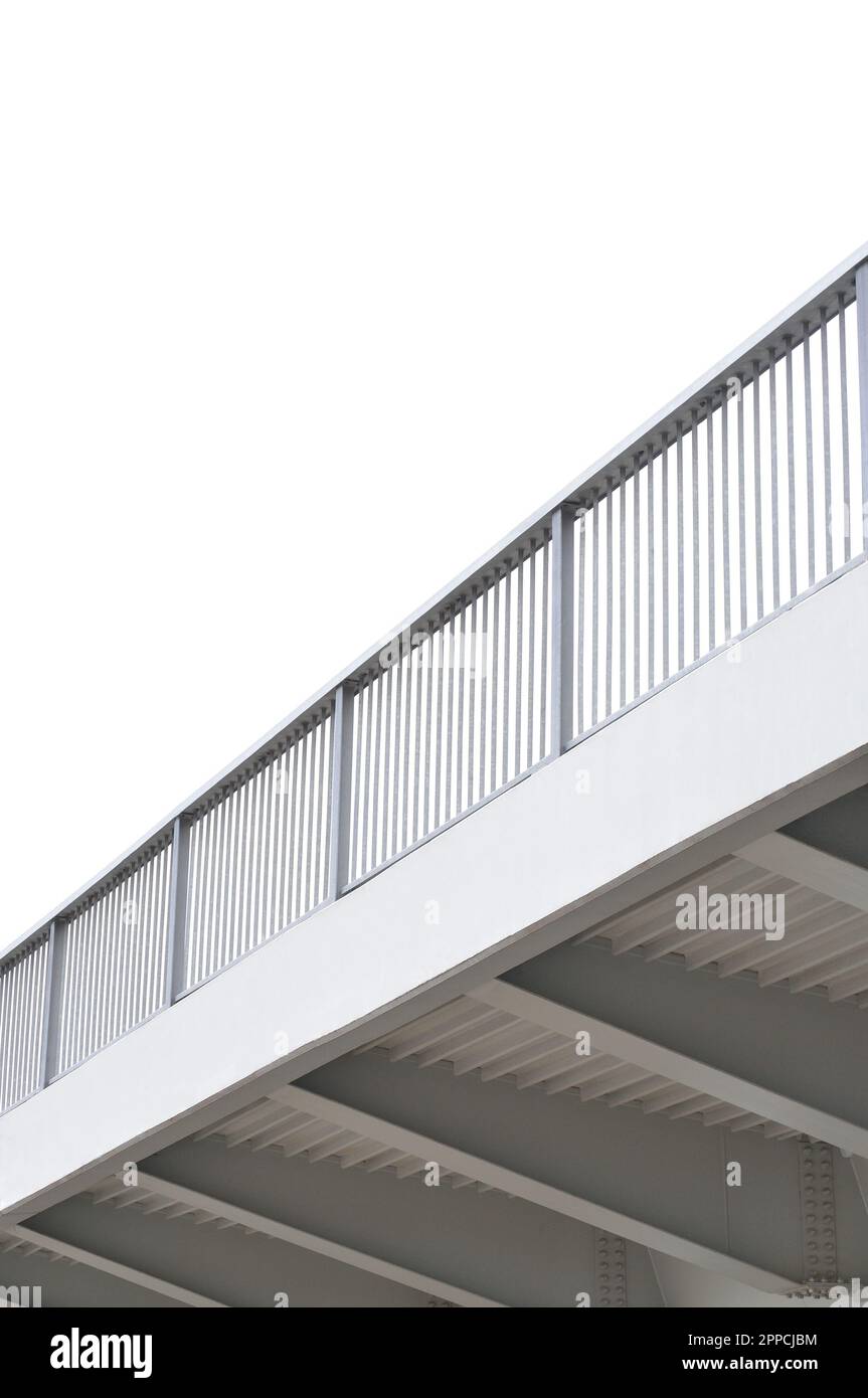 Steel bridge girder span, blue grey metal pillar guardrails, modern ...