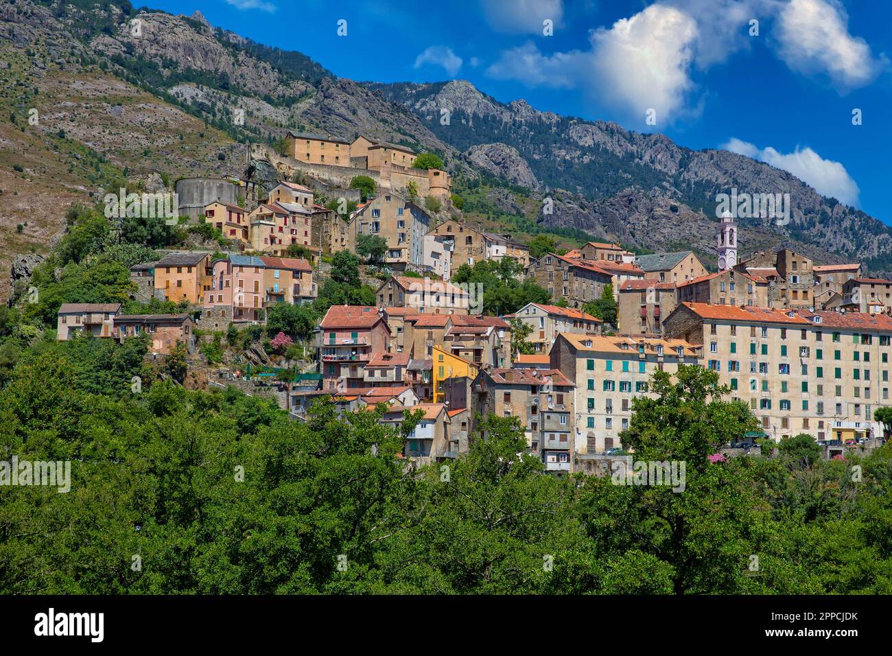 View of the old town of Corte.Corte is located in inland of Corsica ...
