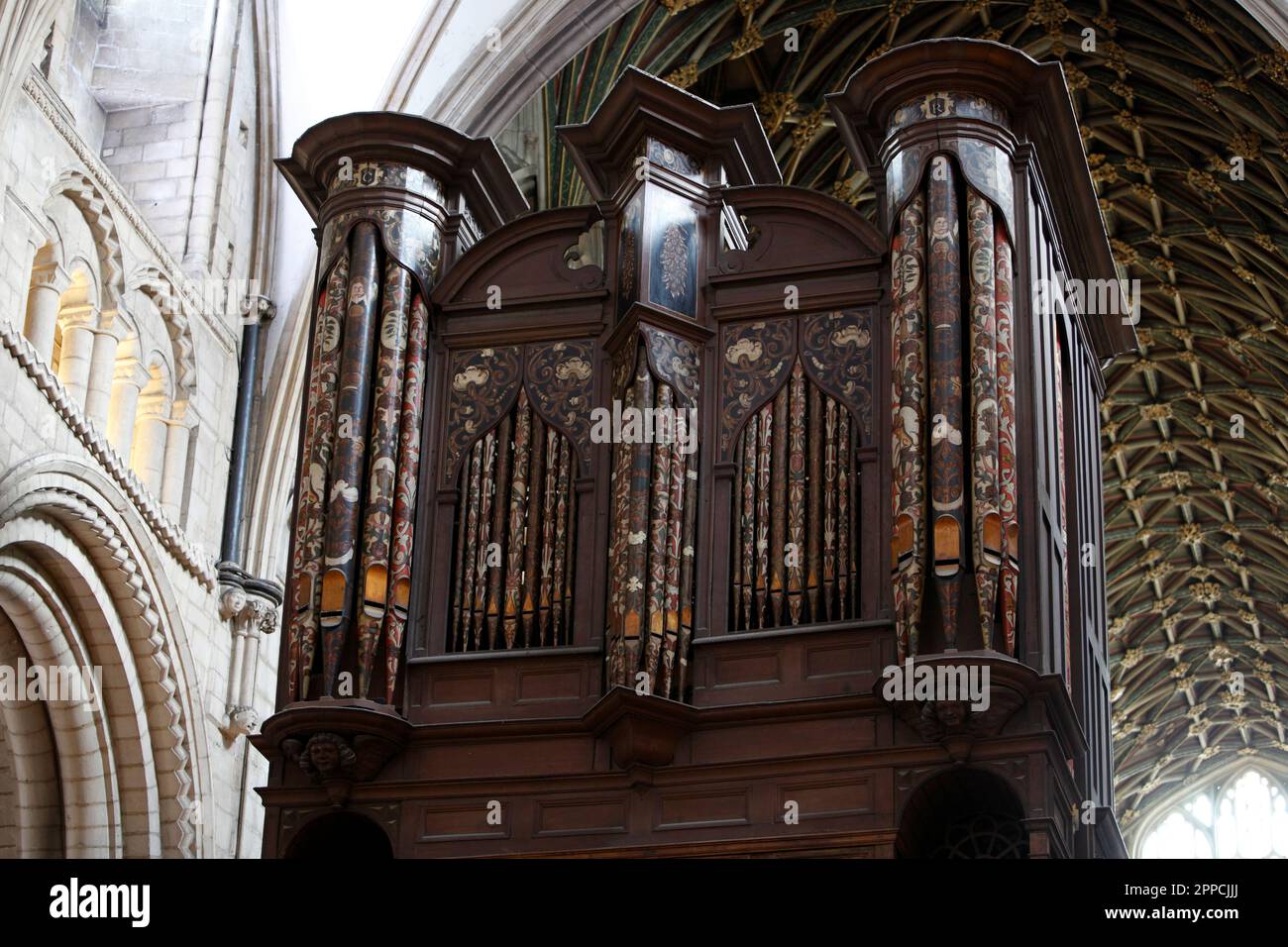 Impressive painted Organ of Gloucester Cathedral, Gloucestershire, UK ...
