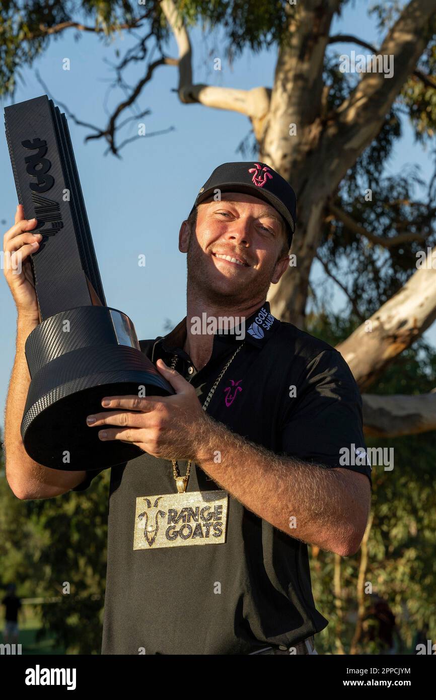 First-place champion Talor Gooch, of Range Goats GC, smiles after the ...