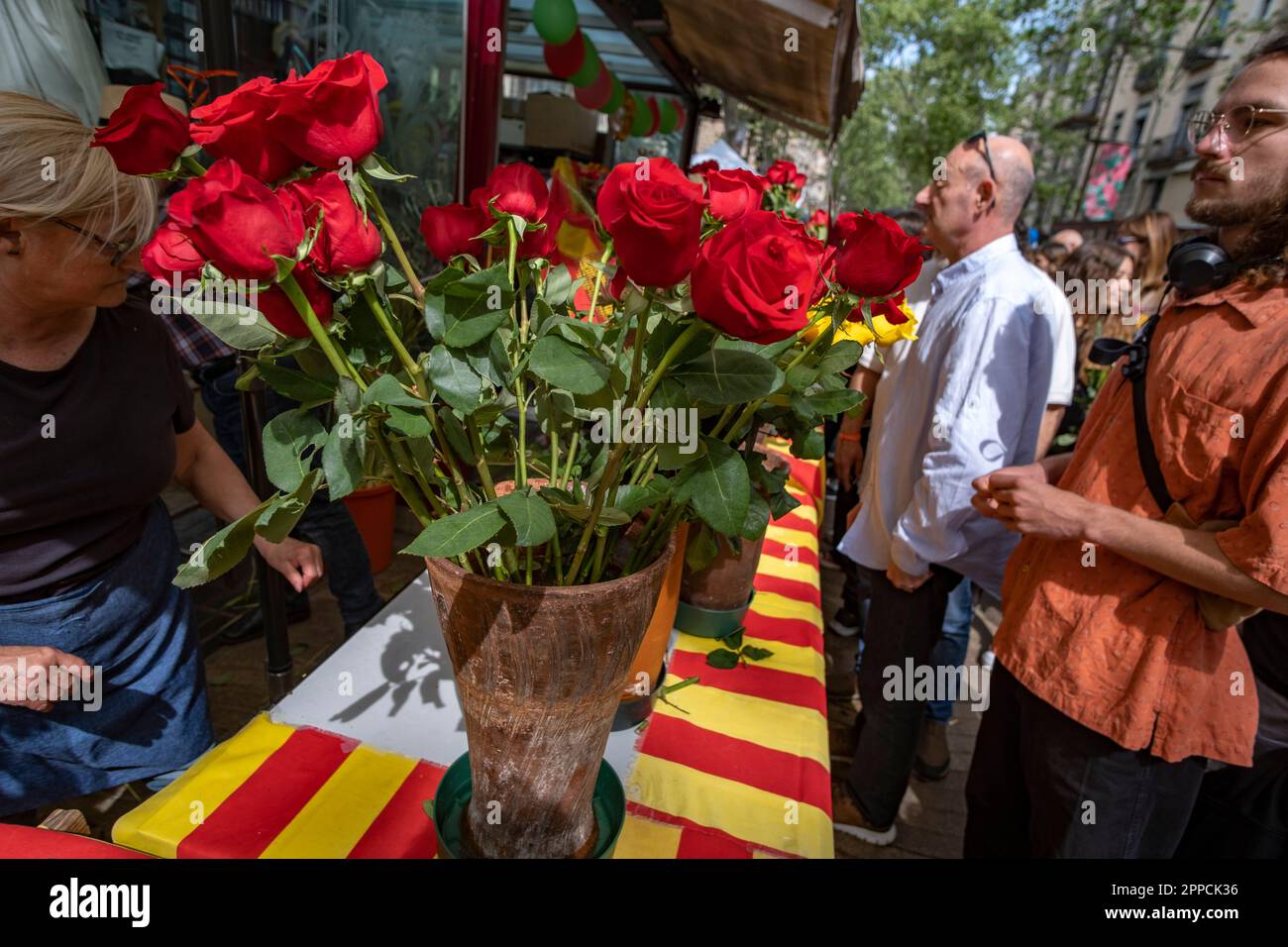 Barcelona, Spain. 23rd Apr, 2023. A large bouquet of red roses is seen ...