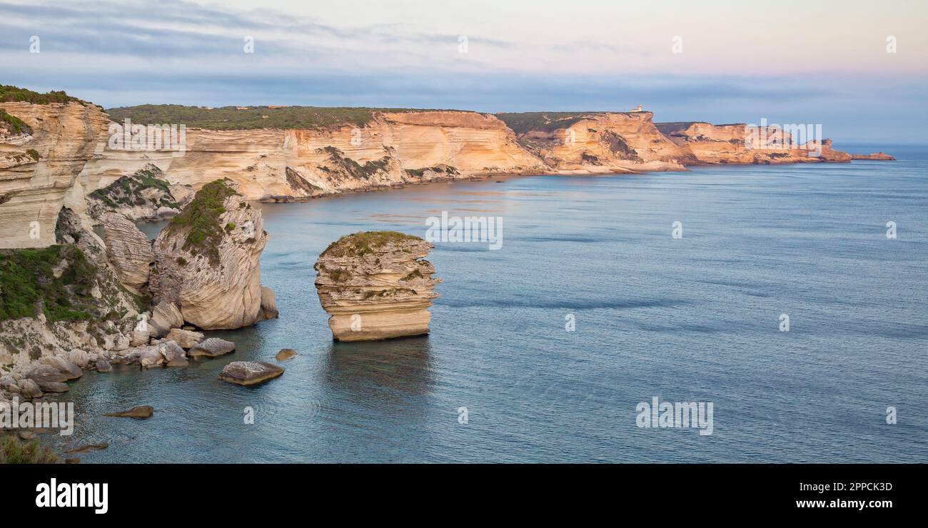 Sunset view of the cliffs of Bonifacio. The famous white cliffs of ...