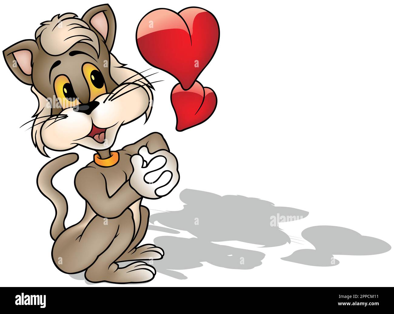 Cute Brown Kitty with Shiny Red Hearts Stock Vector Image & Art - Alamy