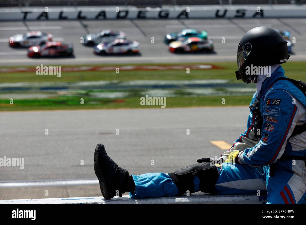 A crew member for the NASCAR Cup Series driver Todd Gilliland car watches during the NASCAR Cup ...