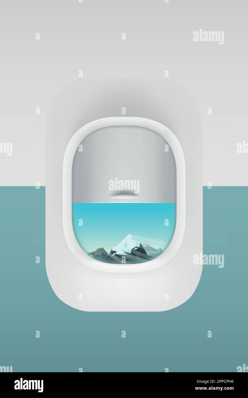 front view white airplane window with mountains Stock Vector Image ...