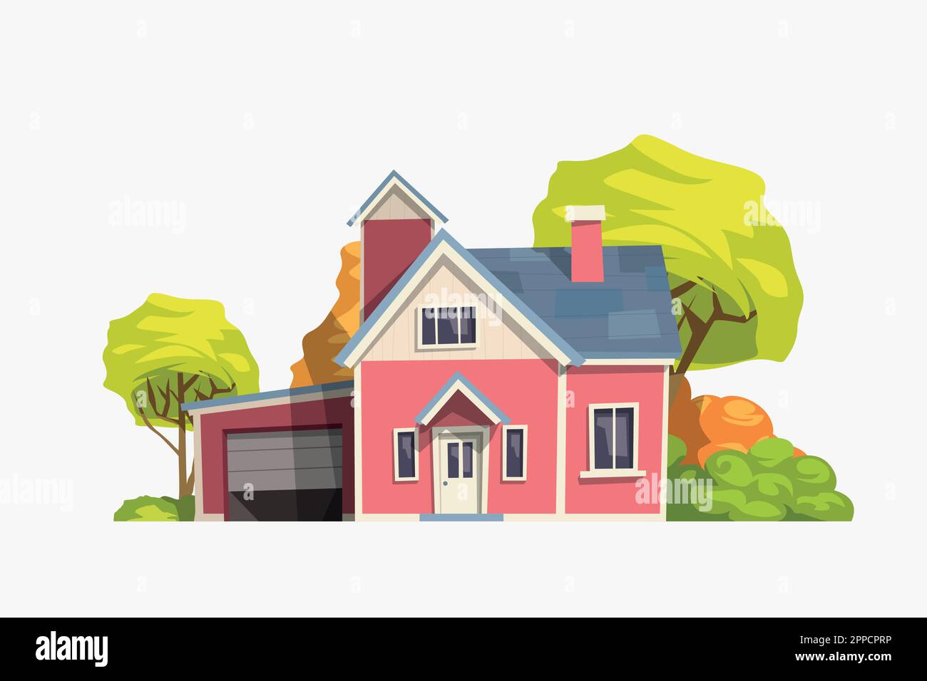 red classic house front view with garden Stock Vector Image & Art - Alamy