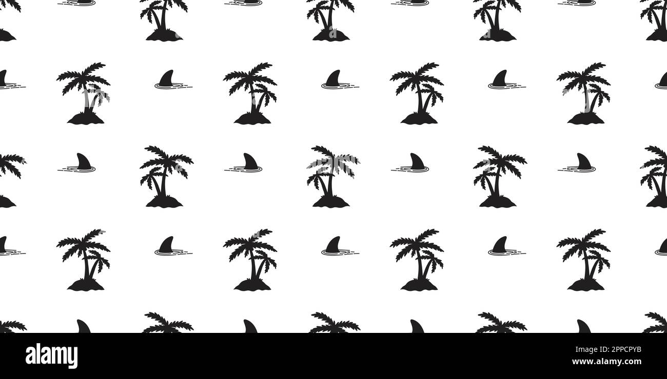 shark fin seamless pattern vector dolphin coconut tree isolated whale ...