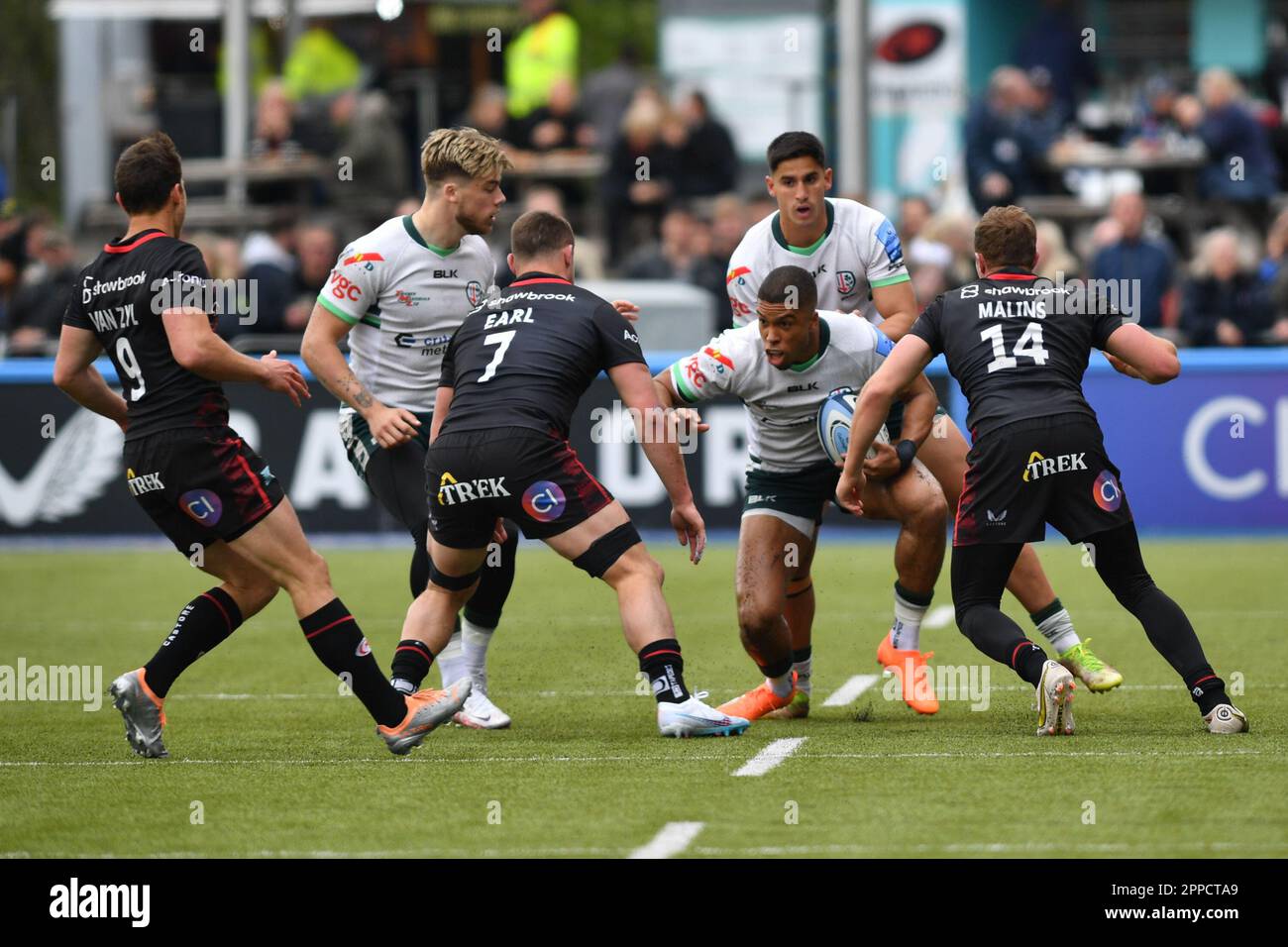 London, UK. 23rd Apr, 2023. Ben Loader of London Irish with the ball as ...