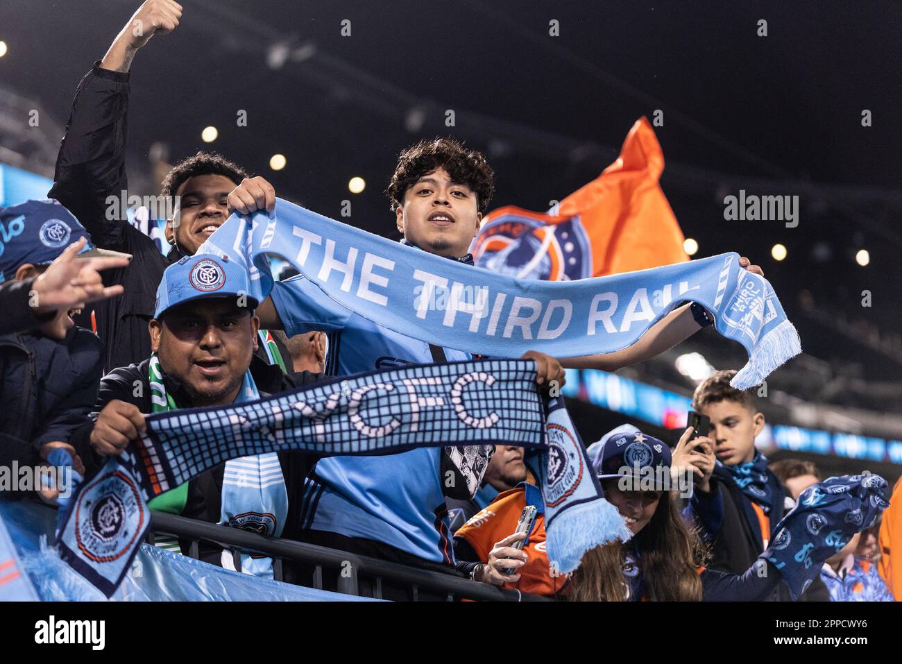 New York, United States. 22nd Apr, 2023. Fans of NYCFC support during ...