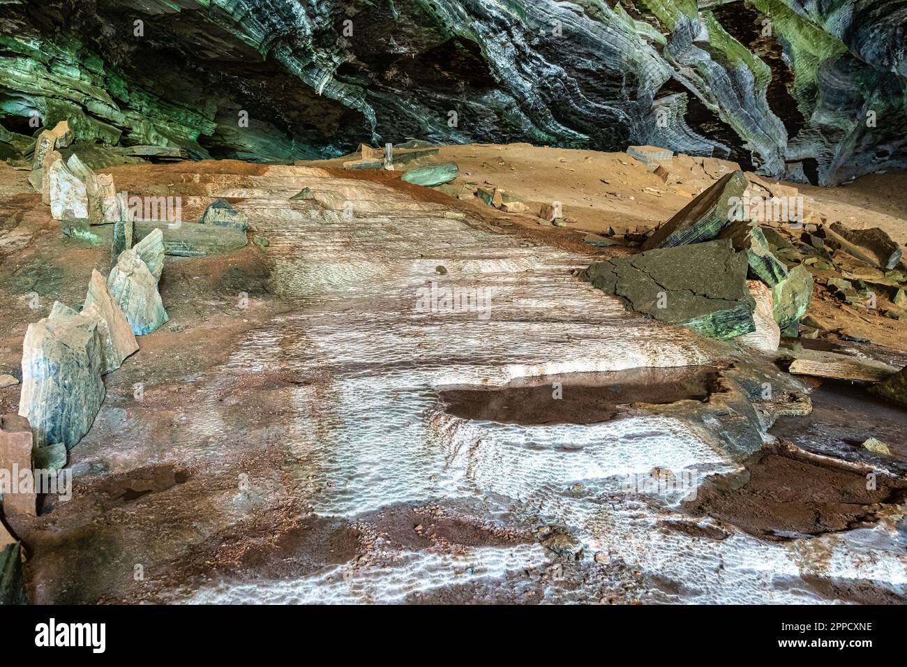 Limestone cave of stalactite and stalagmite formations, the Gruta da ...