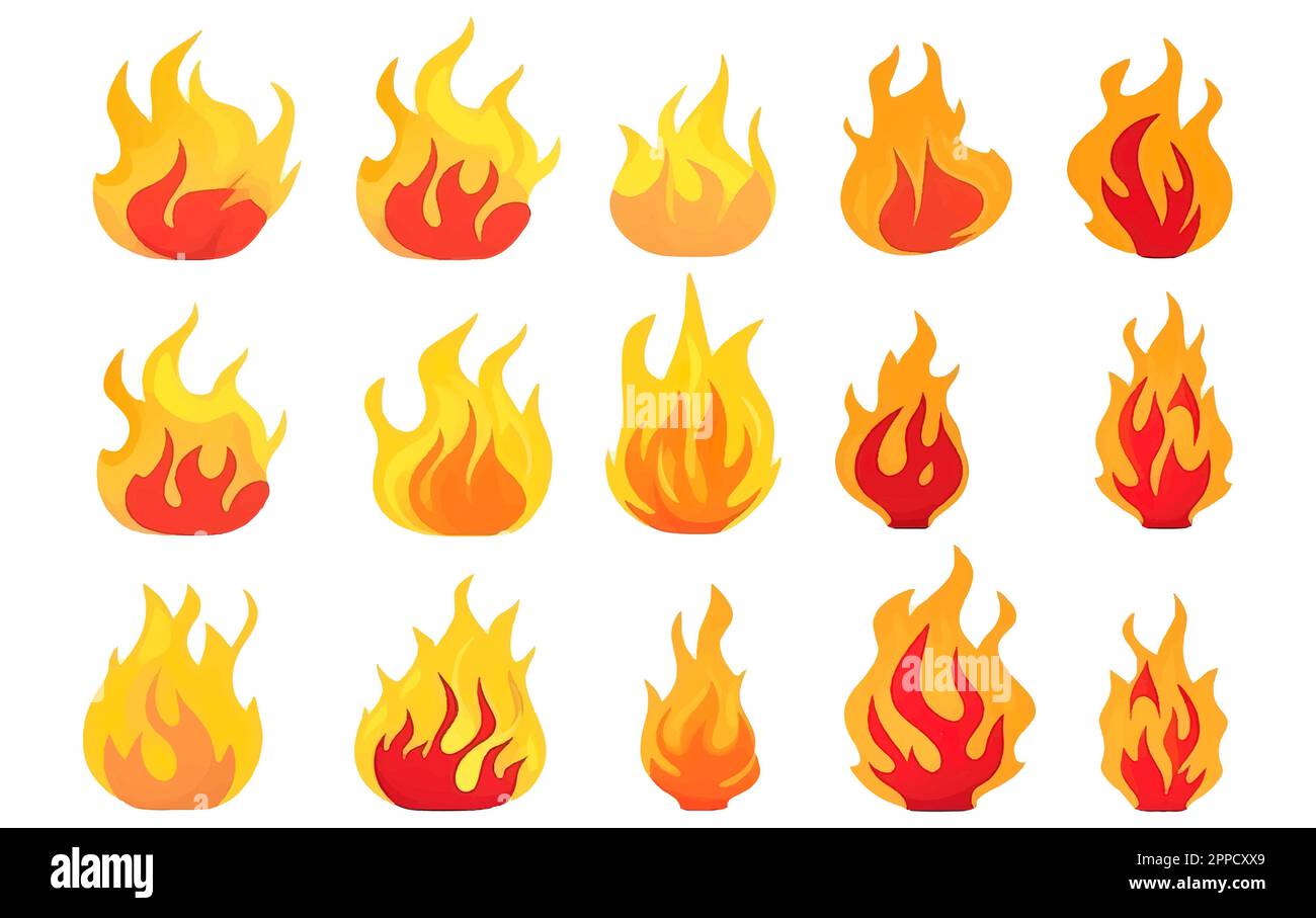 ui set vector illustration of a flash of fire from a campfire isolated ...