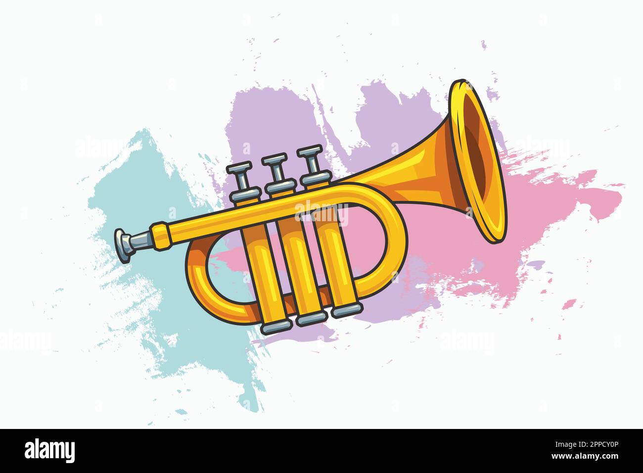 a cartoon style gold trumpet colorful splash Stock Vector Image & Art ...