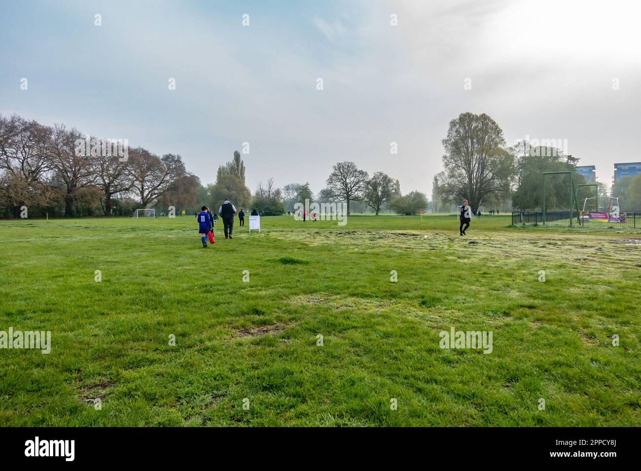 A view of Kings Meadow a local park in Reading, UK where children's ...