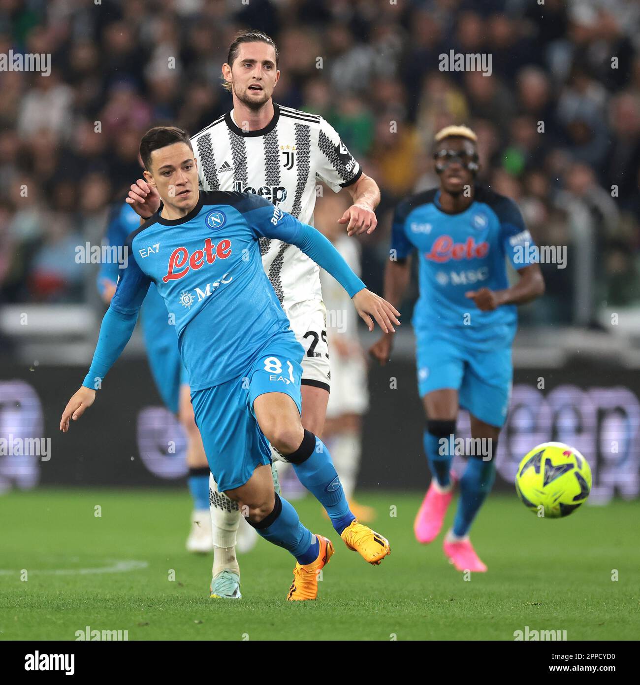 Turin, Italy, 23rd April 2023. Giacomo Raspadori of SSC Napoli and ...
