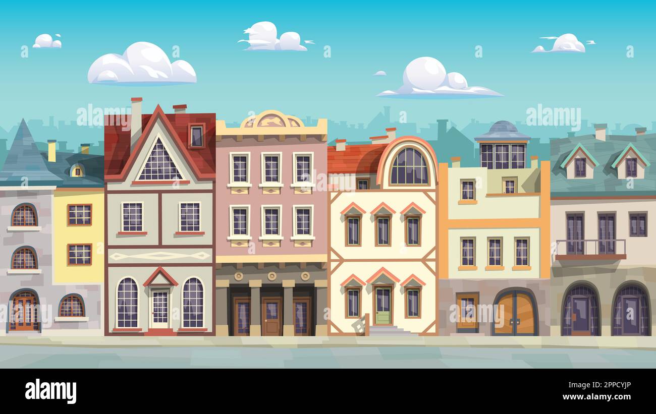 a cartoon style various houses facade street Stock Vector Image & Art ...
