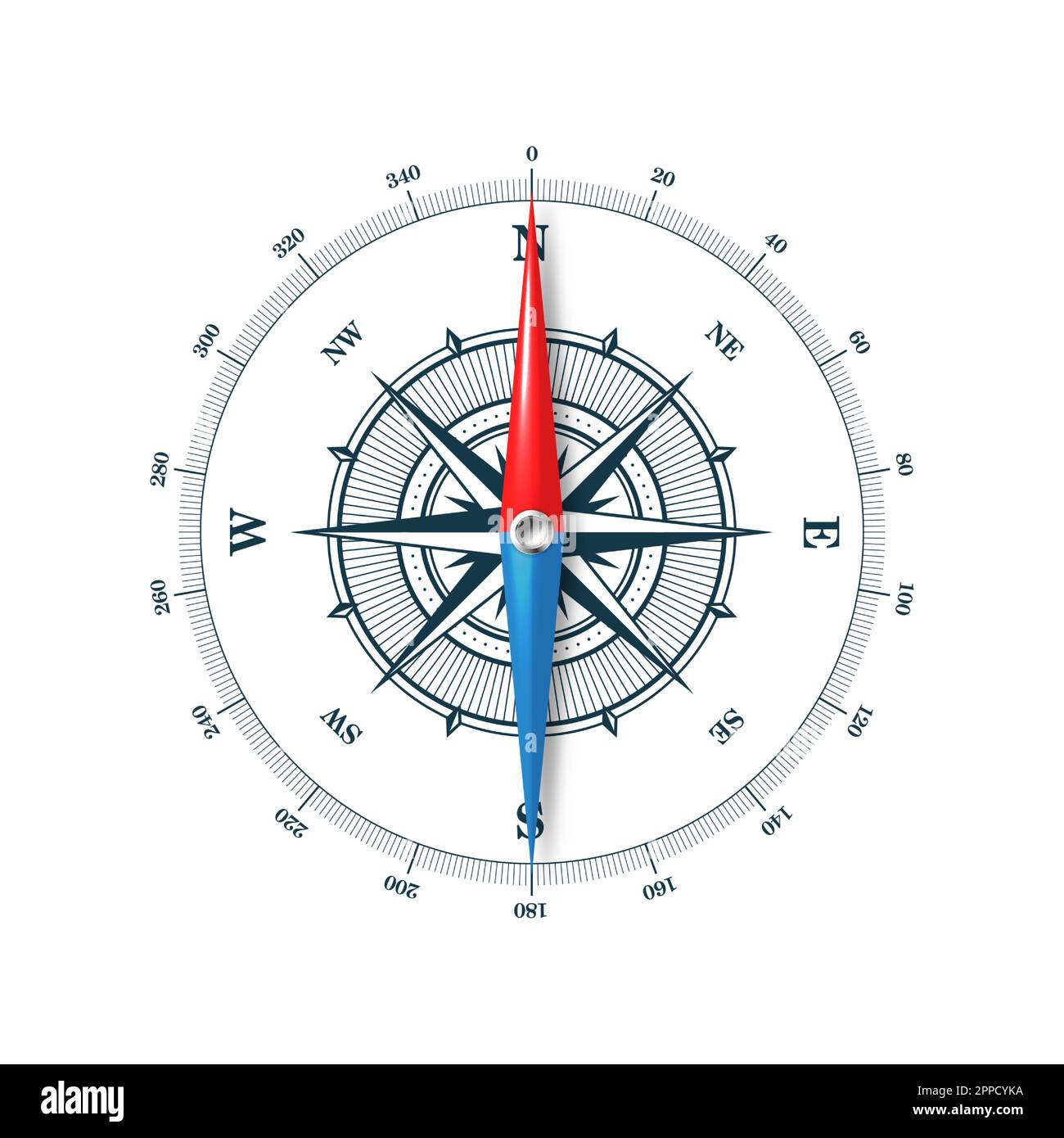 Marine compass, nautical wind rose with cardinal directions of North ...