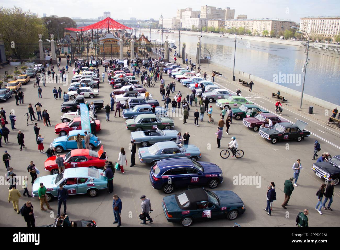 Moscow, Russia. 23rd Apr, 2023. People attend a rally of retro cars ...