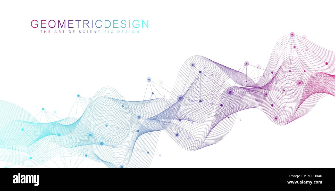 Digits abstract background with connected line and dots, wave flow. Digital neural networks ...