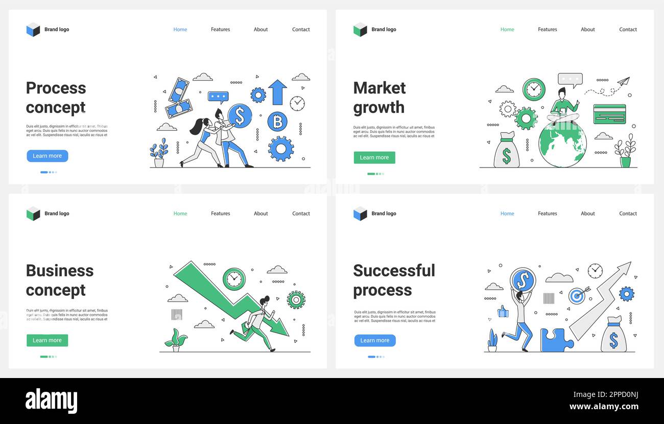 Market growth and decline processes, business success set vector ...