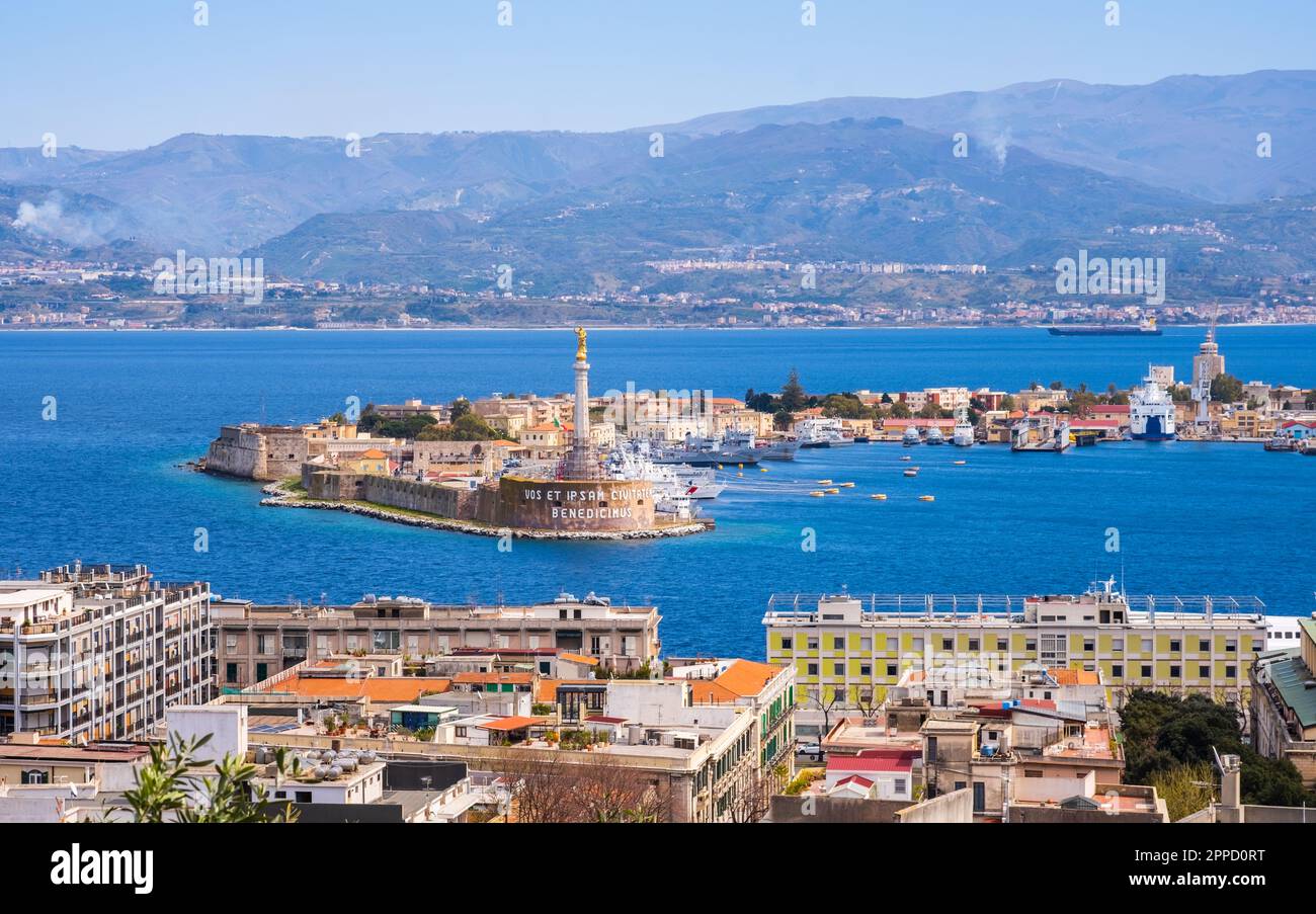 The Strait of Messina between Sicily and Italy. View from Messina town ...