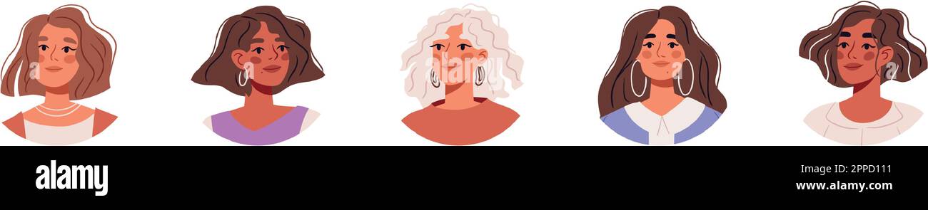 Woman avatars set. Female portrait collection. Set of user profiles ...