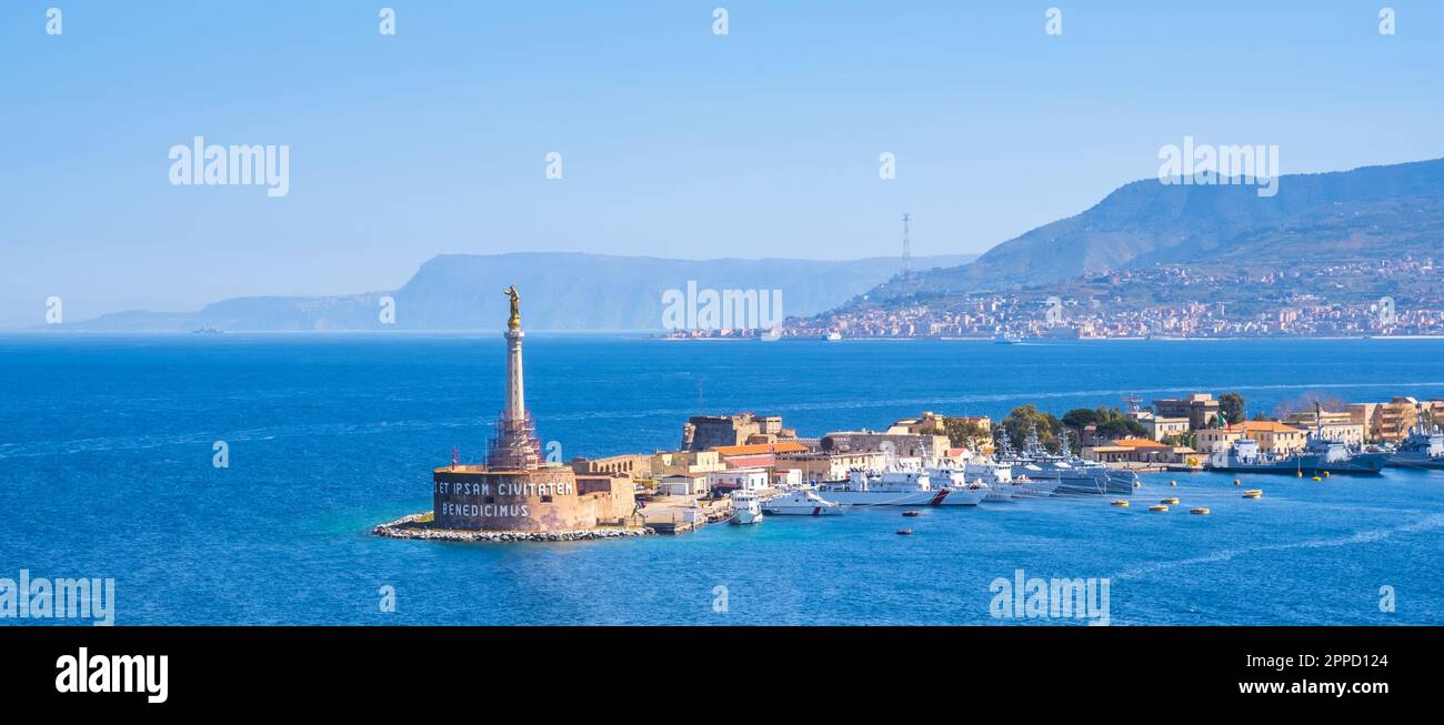 The Strait of Messina between Sicily and Italy. View from Messina town ...