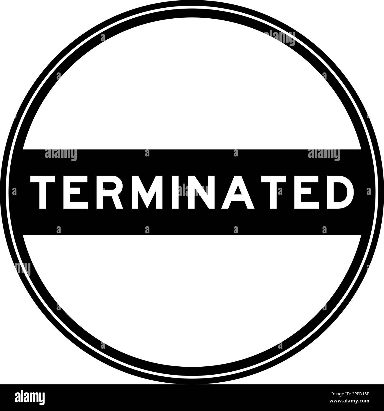 Black color round seal sticker in word terminated on white background ...