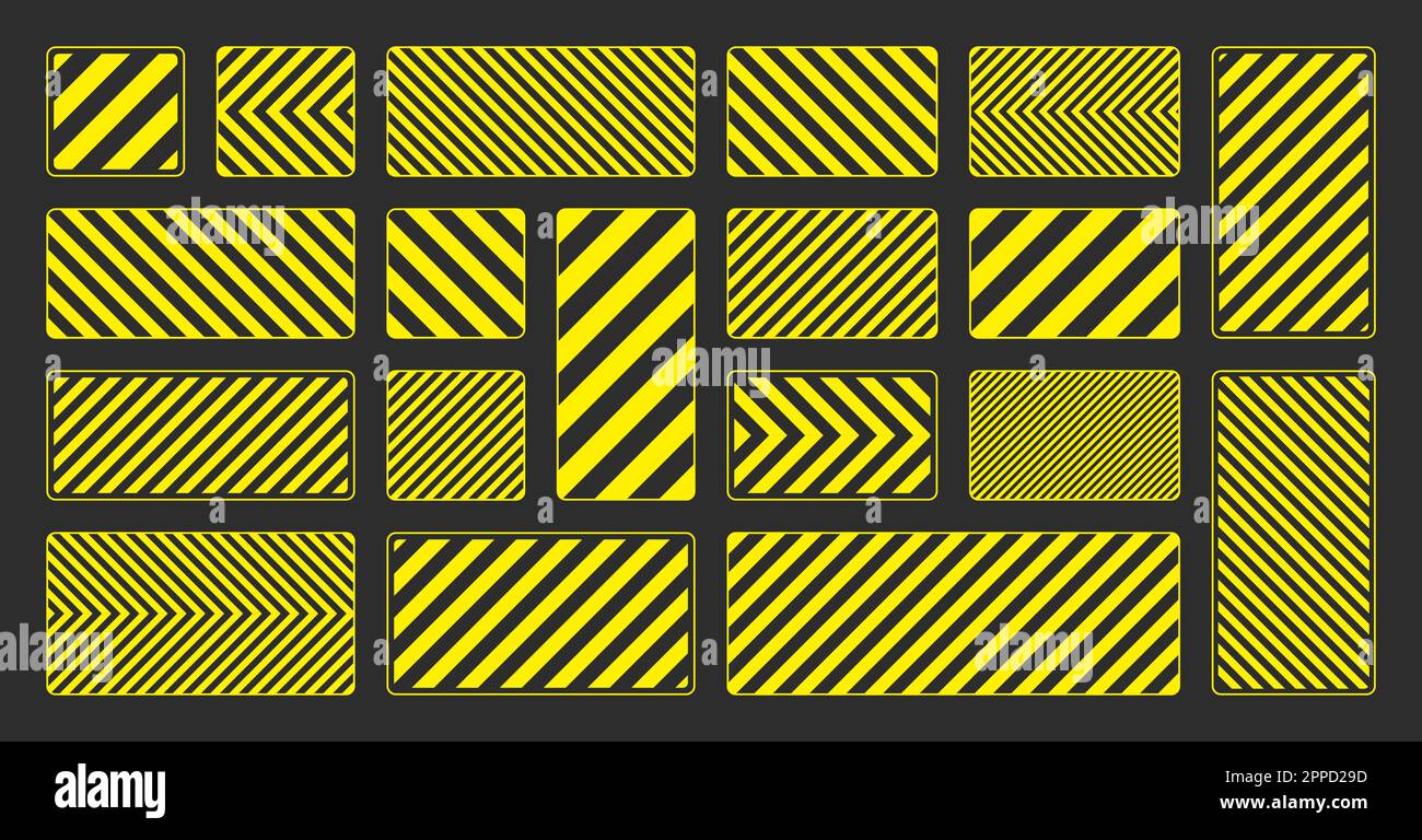 Various yellow warning signs with diagonal lines. Attention, danger or ...