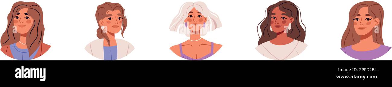Woman avatars set. Female portrait collection. Set of user profiles ...