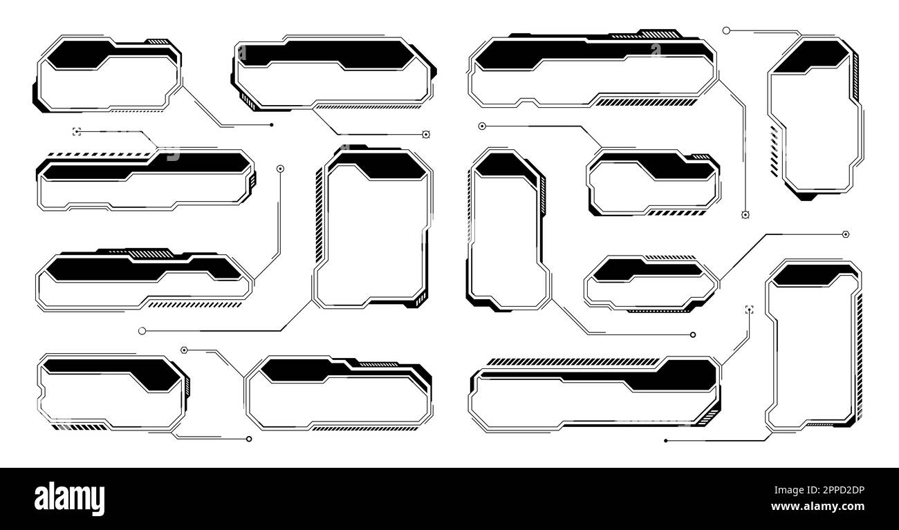 Black futuristic HUD or UI elements. Sci-fi user interface text boxes ...