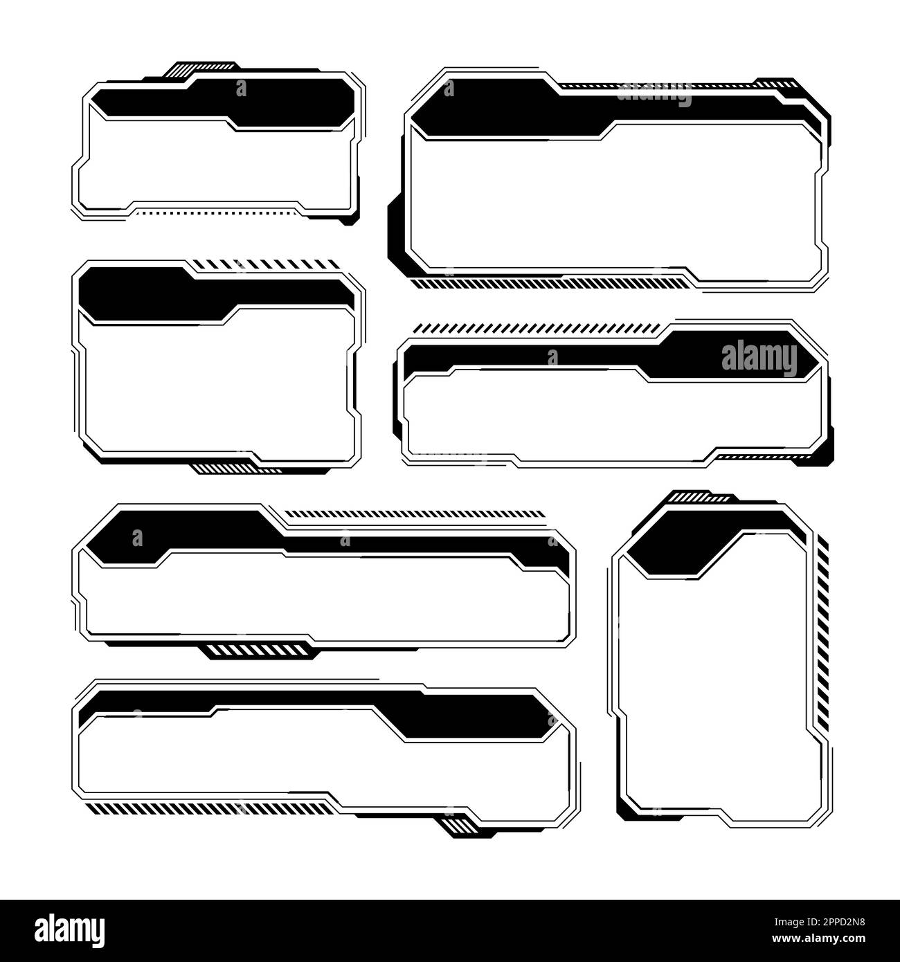 Black futuristic HUD or UI elements. Sci-fi user interface text boxes ...