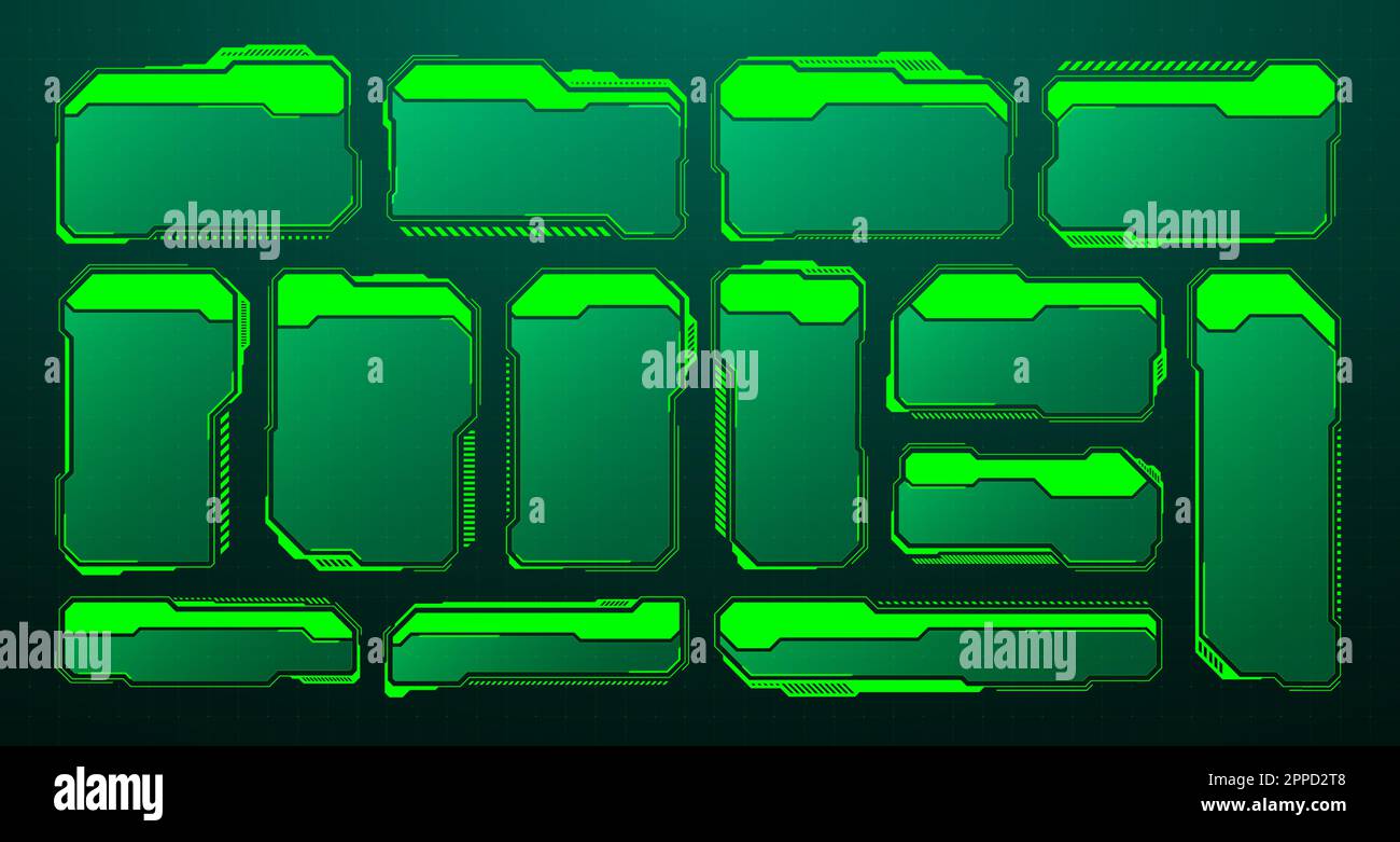 Green futuristic HUD, UI elements. Sci-fi user interface text boxes ...