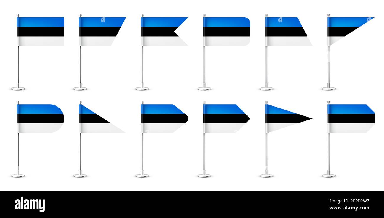 Realistic various Estonian table flags on a chrome steel pole. Souvenir ...