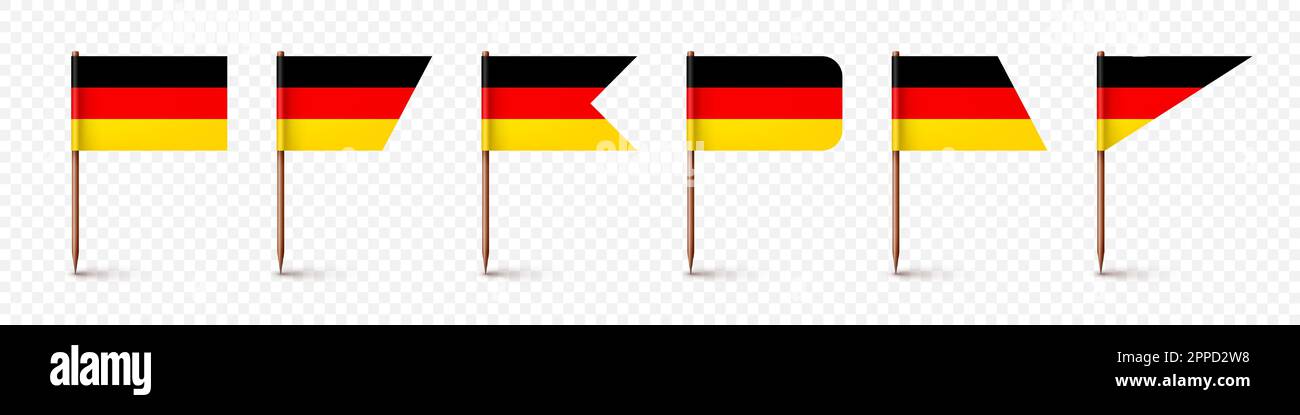 Realistic various German toothpick flags. Souvenir from Germany. Wooden ...