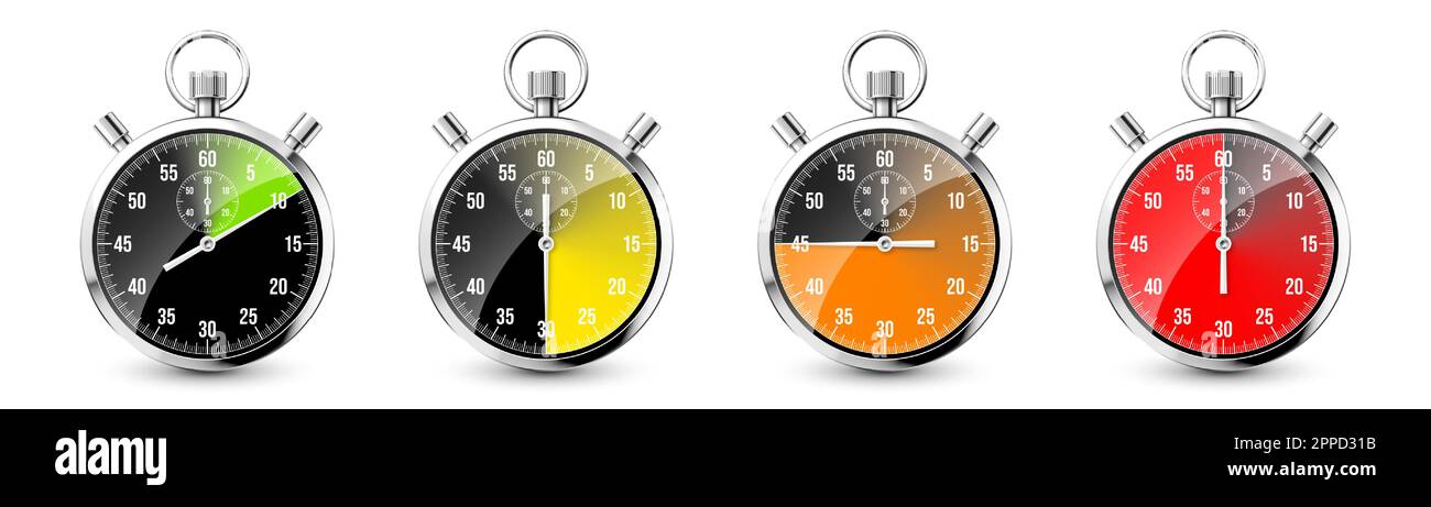 Realistic classic stopwatch. Shiny metal chronometer, time counter with ...